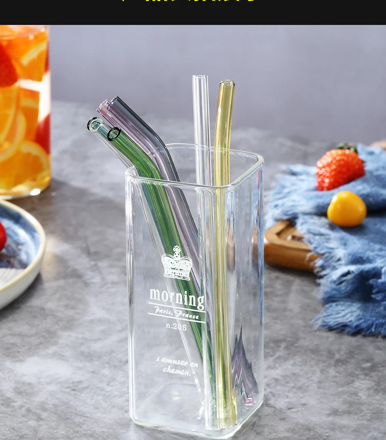 Verres - Verrines - Carafes,Paille en verre transparent coloré,courbe en cristal réutilisable ...