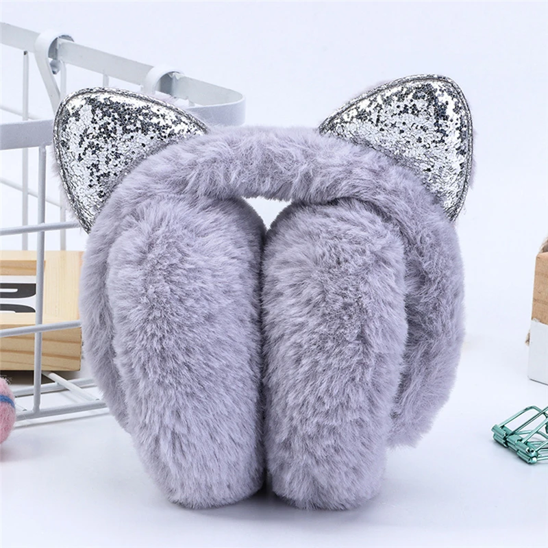 CACHE OREILLE,Black--Protège oreilles en fourrure pour filles, avec ...