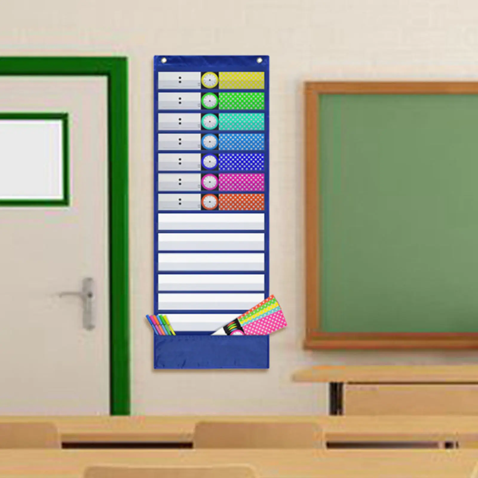 Classroom-Pocket-Chart-with-13-Dry-Erase-Cards-Wall-or-Fridge-Schedule ...