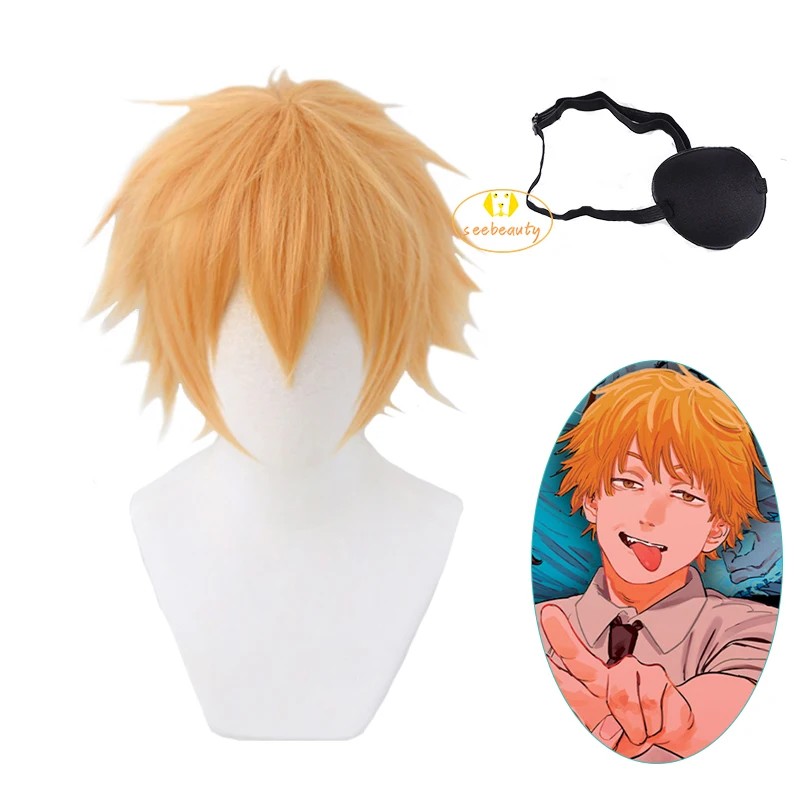 อะนิเมะ Chainsaw Man Denji Cosplay วิกผมสีบลอนด์วิกผมสั้น Eye Patch ทน ...