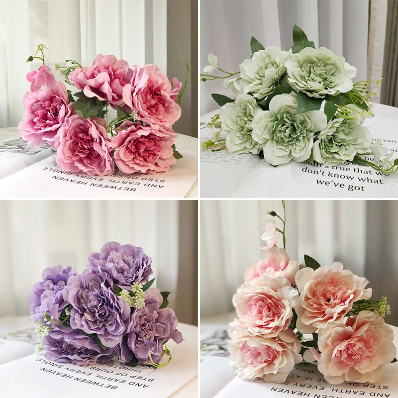 5 Big Flower Heads Beautiful Peony Flower Silk Flower High Quality ...