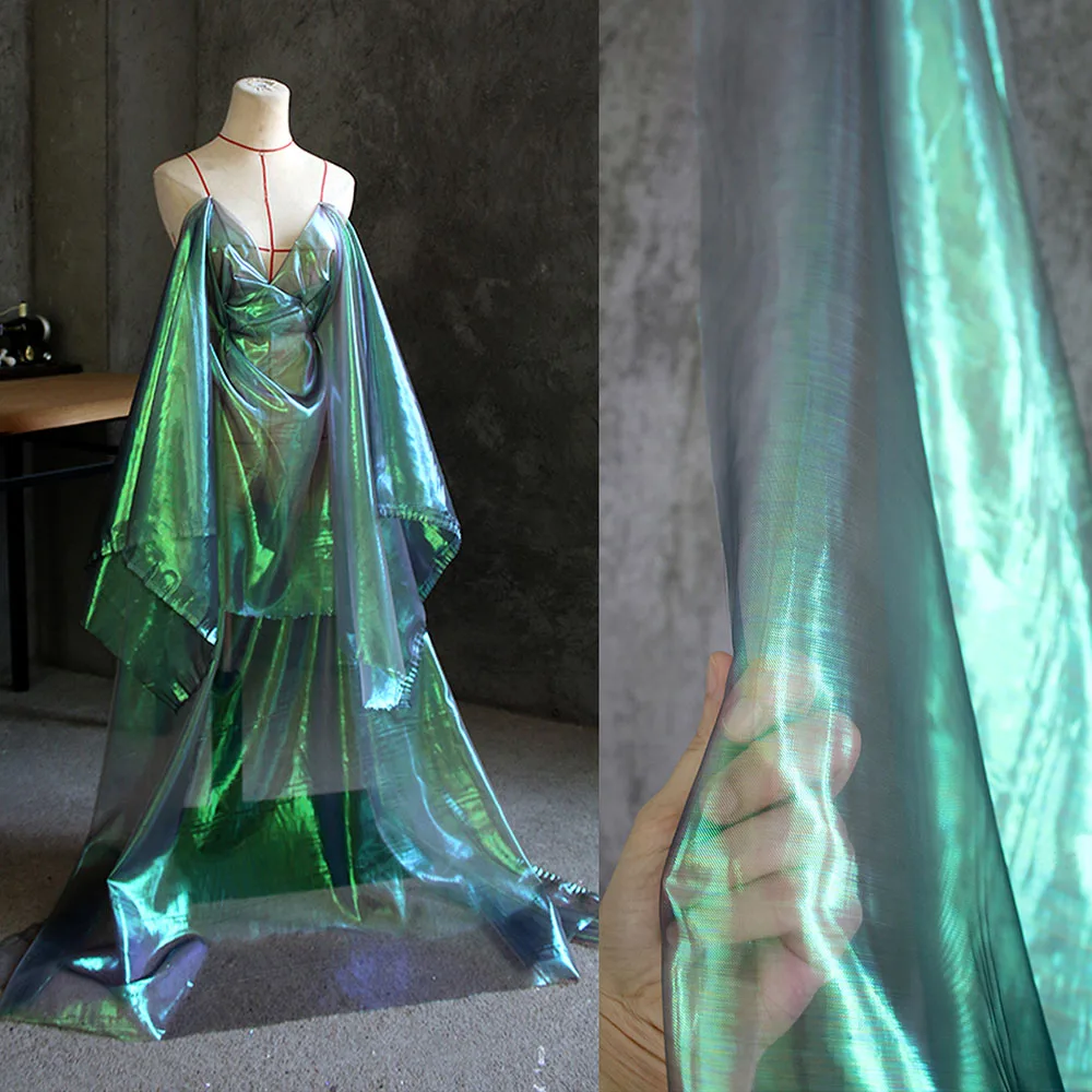 Fashion Fluorescent Organza Fabrics Laser Shiny Designer Stage Wedding ...