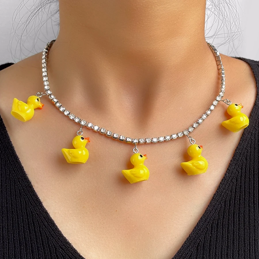 Collar de cristal colgante de pato amarillo para mujer, cadena de ...