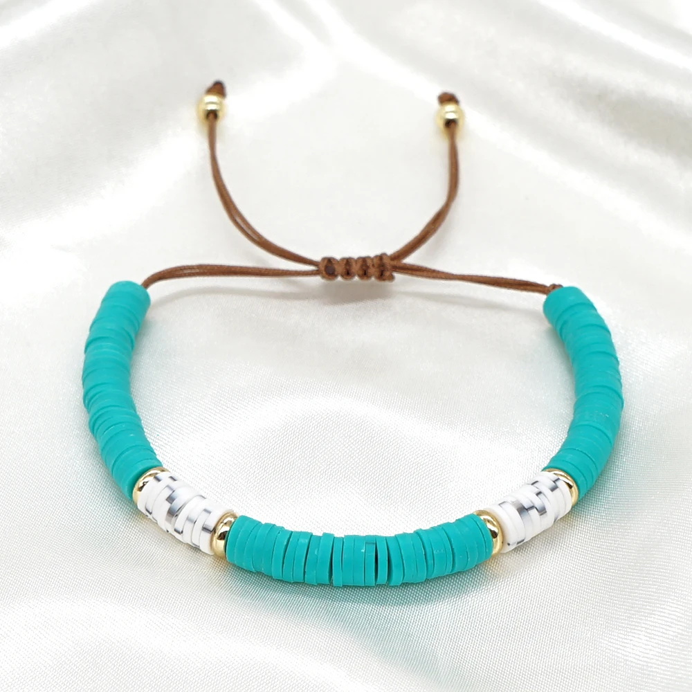 Go2boho Fashion Jewelry Color Block Bracelet White & Turquoise Polymer ...