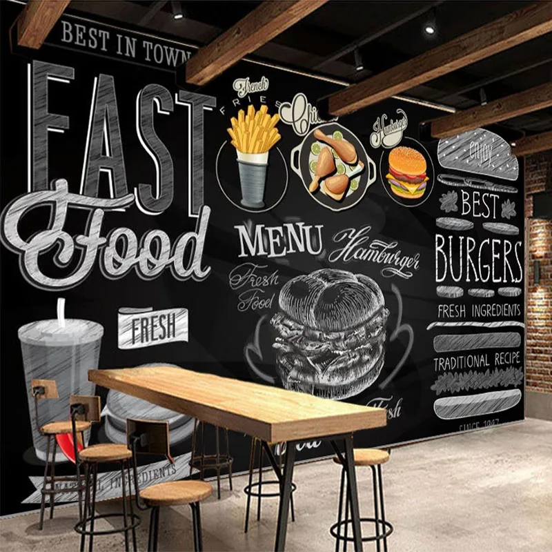 Custom-Mural-Wallpaper-3D-Fashion-Blackboard-Hand-Painted-Fast-Food ...