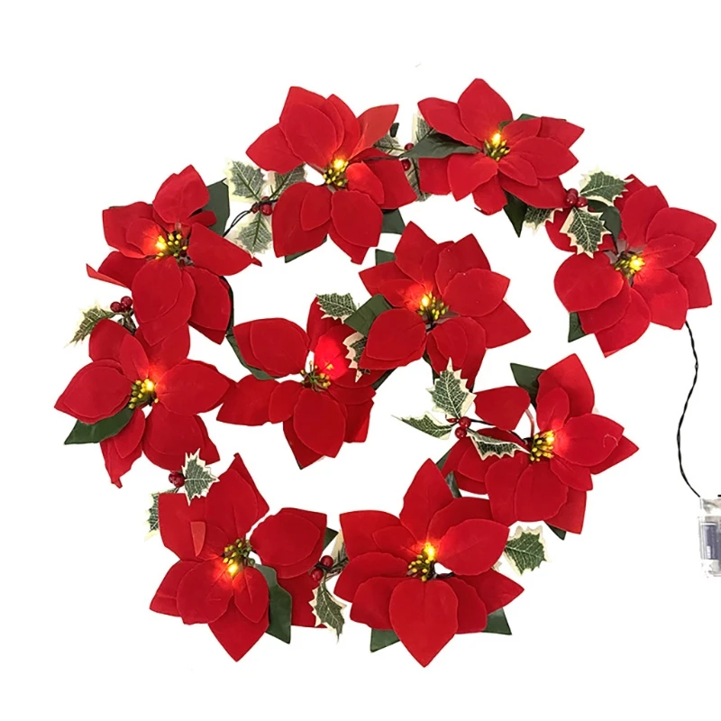 2m 10 Leds Christmas Poinsettia Flowers String Lights Glowing Garland ...