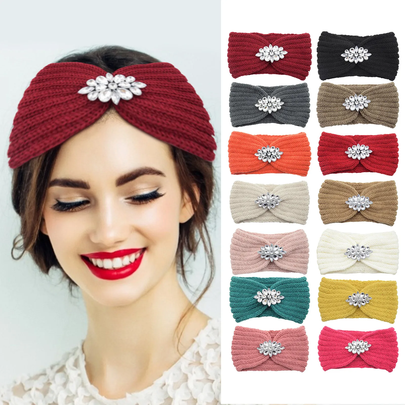 Winter Turban Wide Hair Band Women's Water Diamond Knitted Headband ...