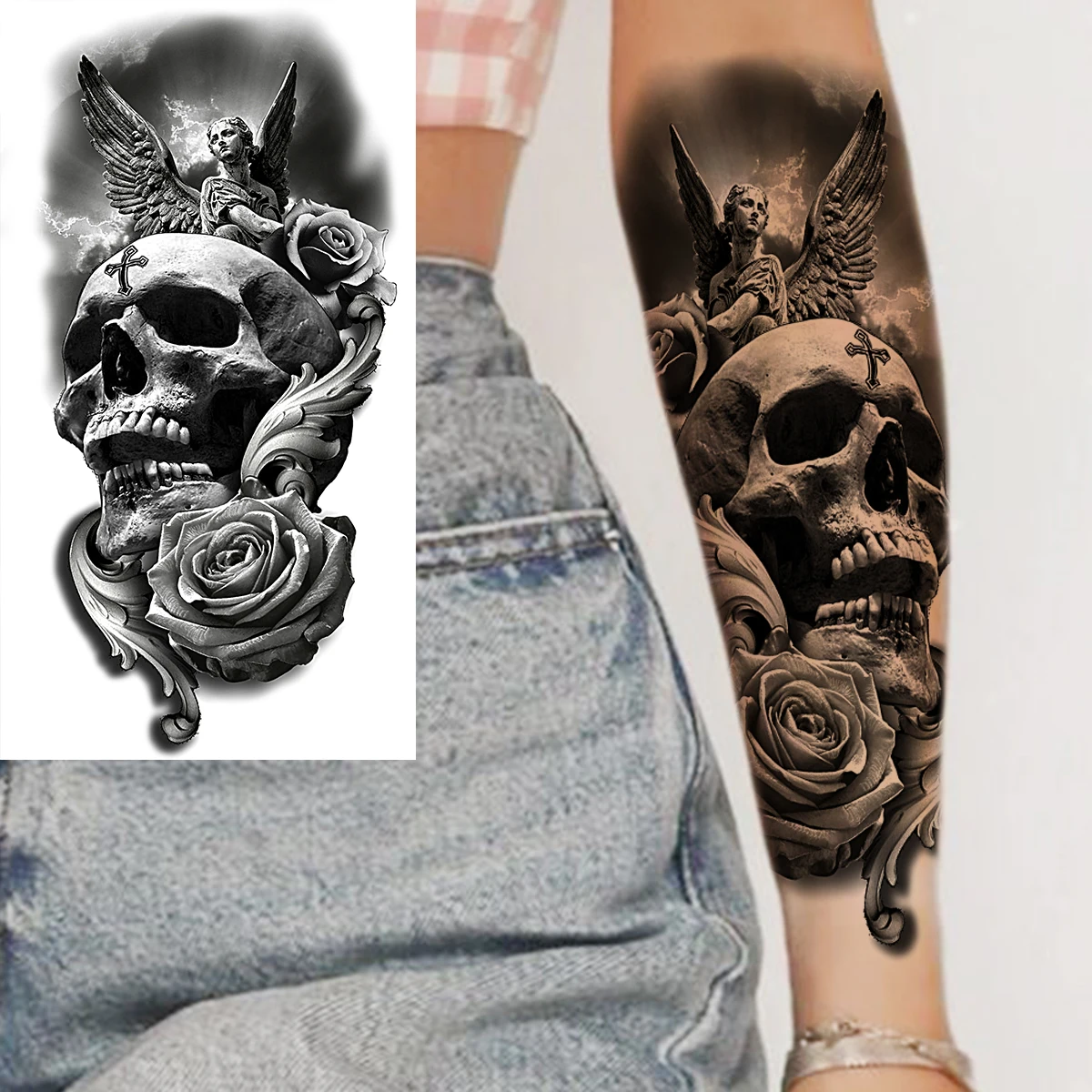 Half Angel Half Skull Tattoo