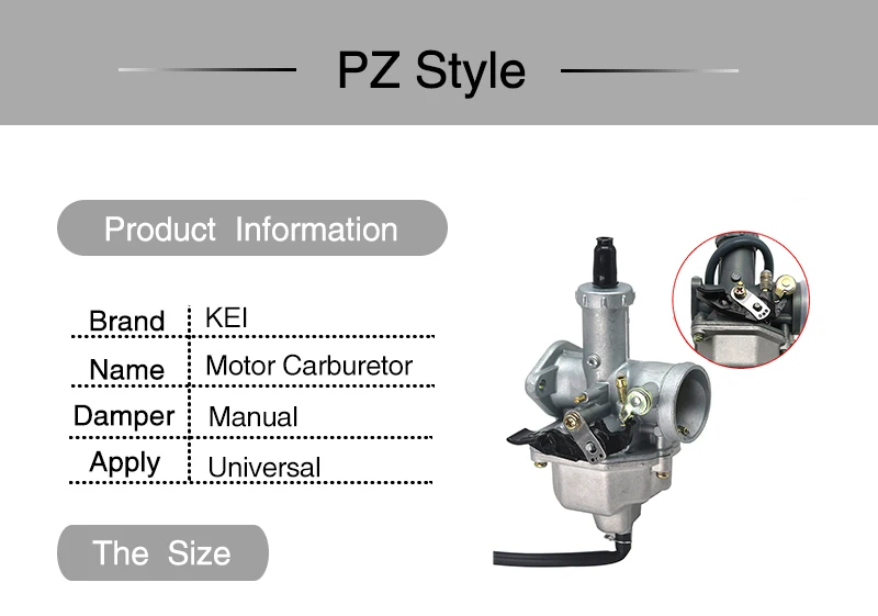 PZ-27 KEI -ZSDTRP carburateur pour moto, compatible PZ26, PZ27, PZ30, PZ32, compatible avec ...