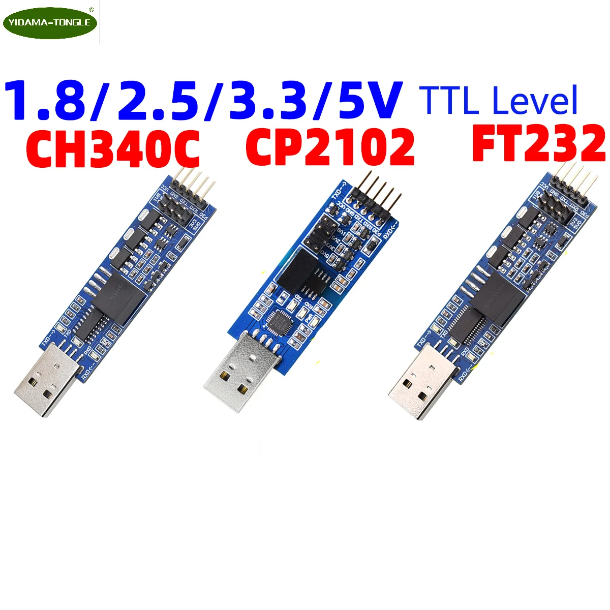 FTDI CP2102 CH340 USB TTL 1.8V 2.5V 3.3V 5V UART Level Isolated Serial Converter Adatper
