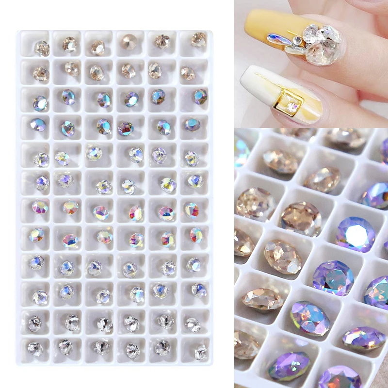 72Pcs Rhinestones Oval Heart Crystal AB Flat Back Nail Art Glass Gems ...
