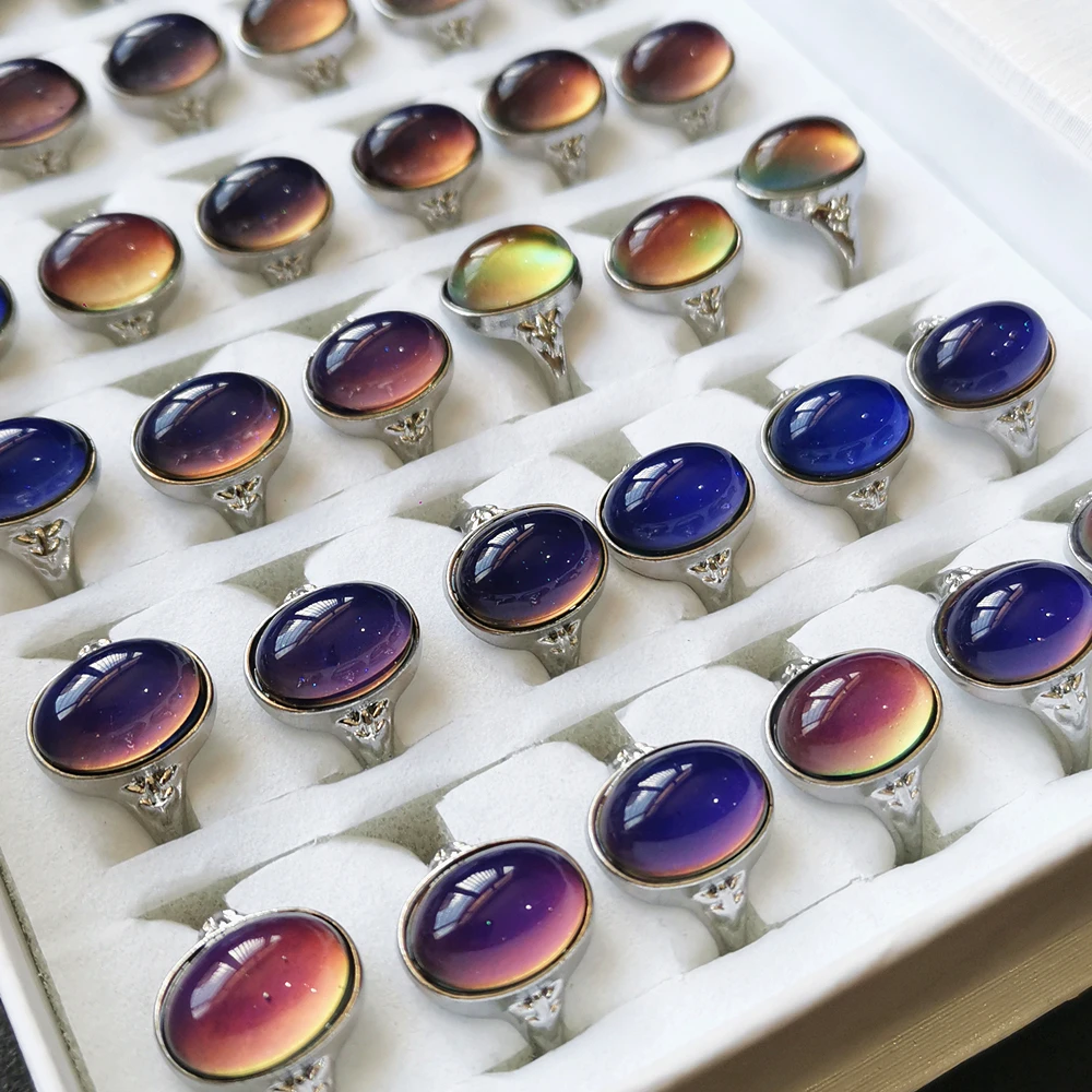 15Pcs-Bulk-Fashion-Temperature-Color-Change-Oval-Crystal-Glass-Ring ...