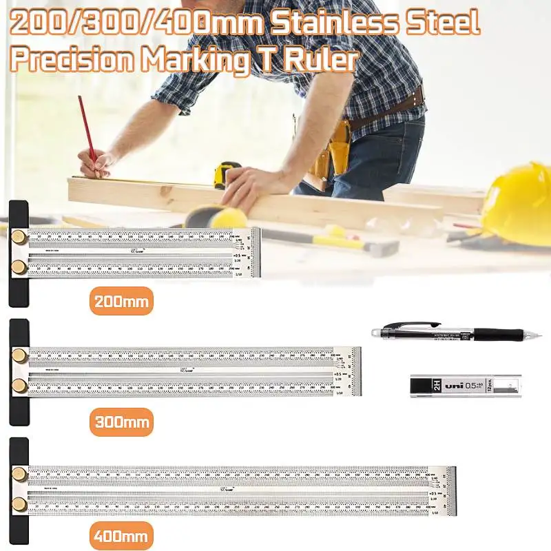 200/300/400mm Stainless Steel Precision Marking T Ruler Hole ...