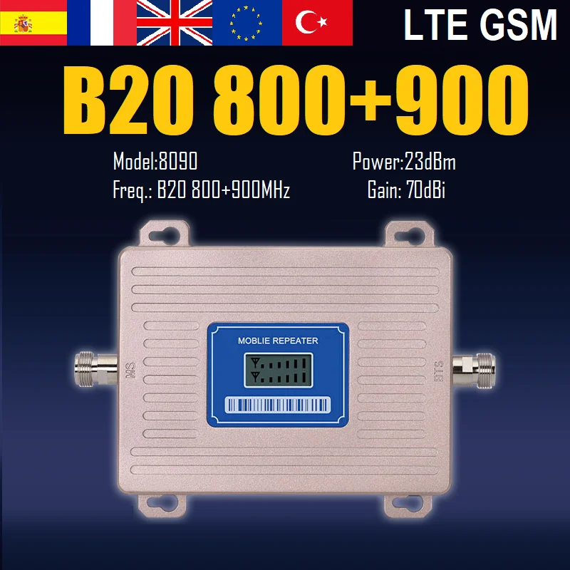3g 4g Cellular Mobile Signal Amplifier Booster Gsm Repeater 800mhz Band 20 Gsm 2g 3g 4g 900mhz ...