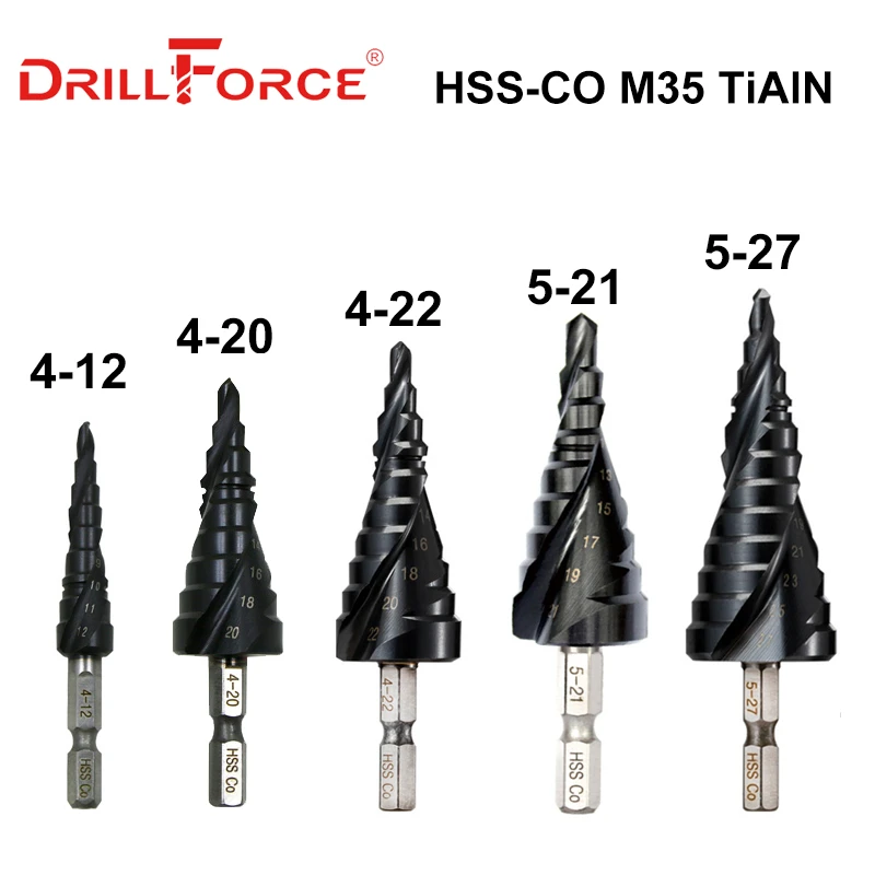 Drillforce M35 Cobalt Step Drill 4-12/4-20/4-22/5-21/5-27mm Tiain Drill ...