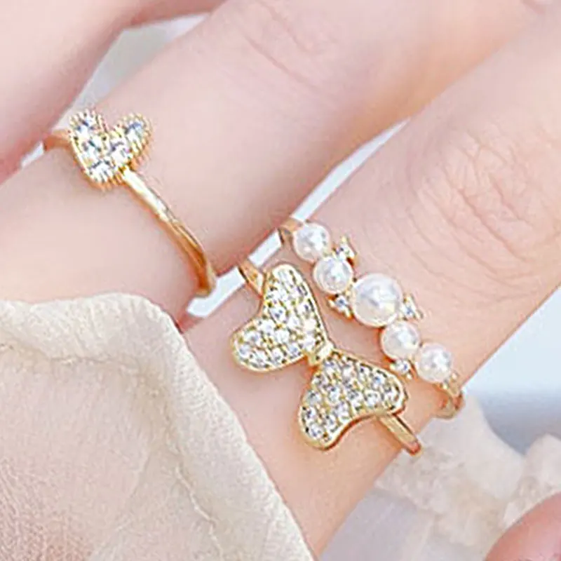 Butterfly Heart Ring Zircon | Butterfly Ring Double Rings | Jewelry ...