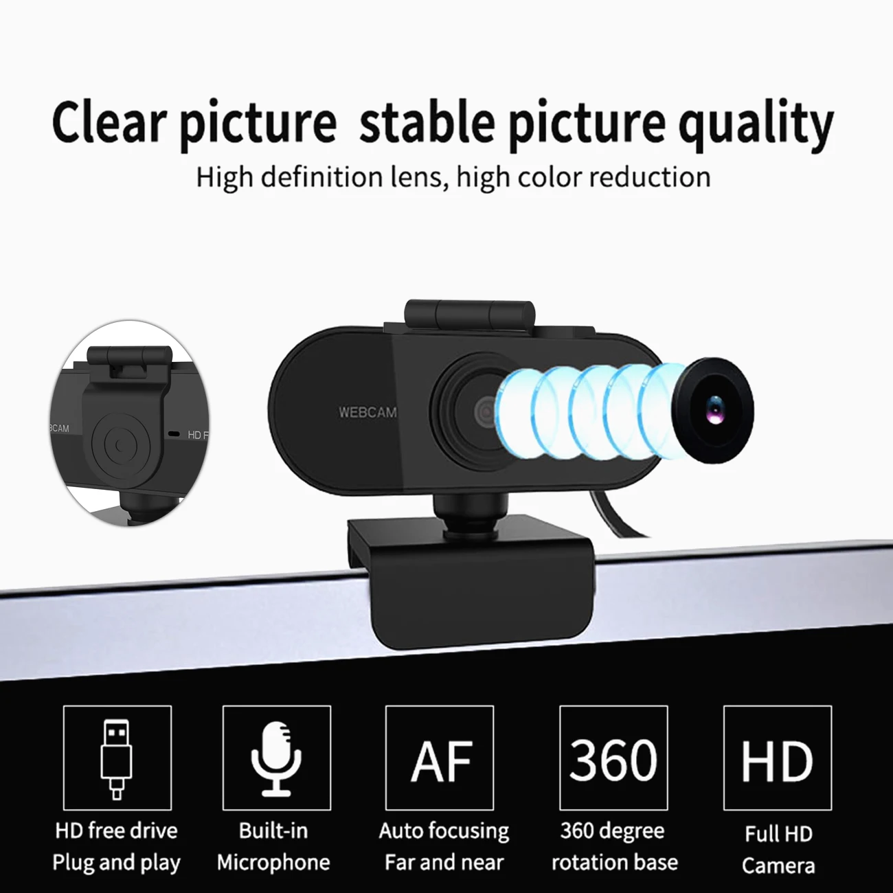La couleur noire Webcam 1080P avec Microphone, caméra USB 2.0, Plug and ...