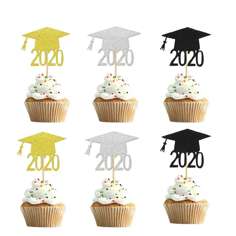 10pcs Cake Decoration Black Gold Graduation Party 2020 Doctor Hat Cake ...