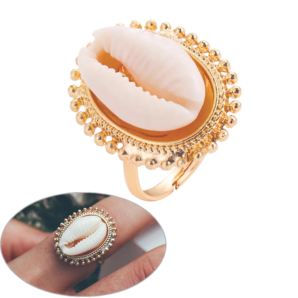 Anillo de concha de oro antiguo bohemio, anillo de dedo de concha de playa de verano para mujer ...