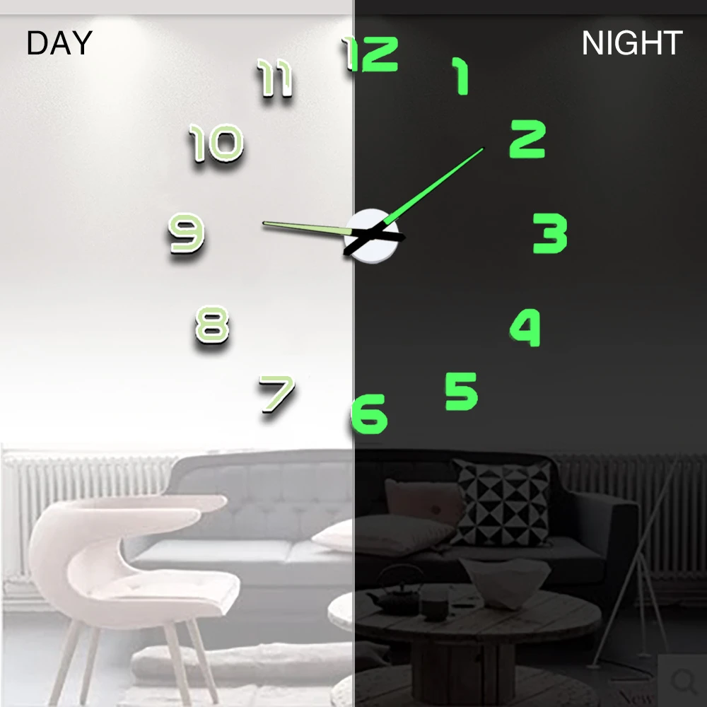 New Luminous Wall Clock Large Watch Horloge 3d Diy Acrylic Mirror ...