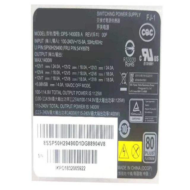 Original PSU For Lenovo Workstation P920 1400W Switching Power Supply DPS-1400EB A 54Y8978 ...