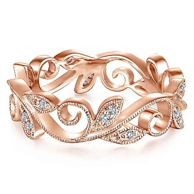 Cute Romatic Rose Gold Engagement Ring Creative Vine Leaves Fingure ...