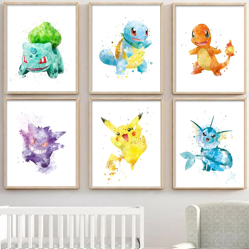 Prints Art & Collectibles pokemon watercolor art poster for kids room ...