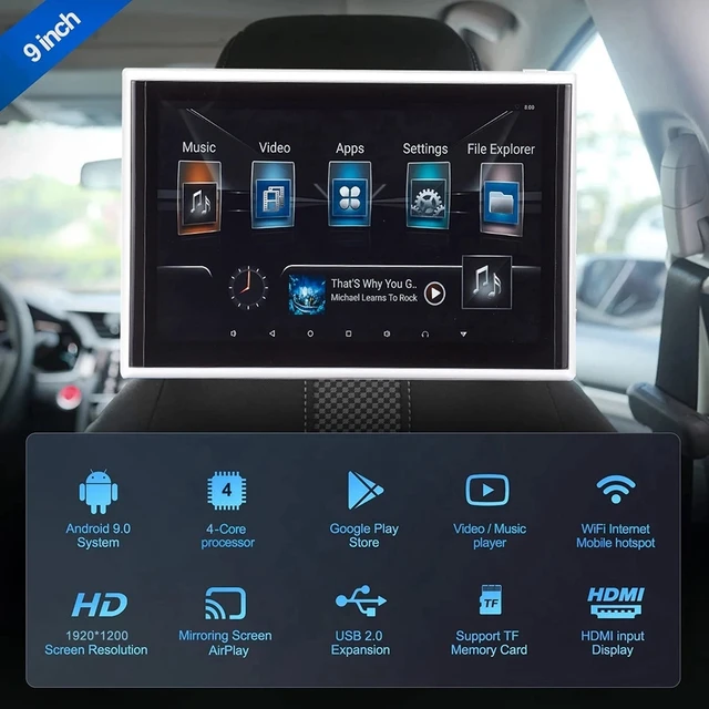 10.1 Inch Car Headrest Monitor Android 9.0 4K HD 1080P Video Player ...