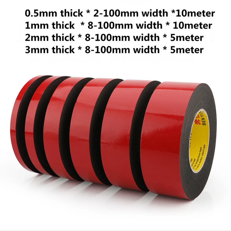 0.5mm 1mm 2mm 3mm thick Black Sponge Double Sided Foam Adhesive Tapes ...