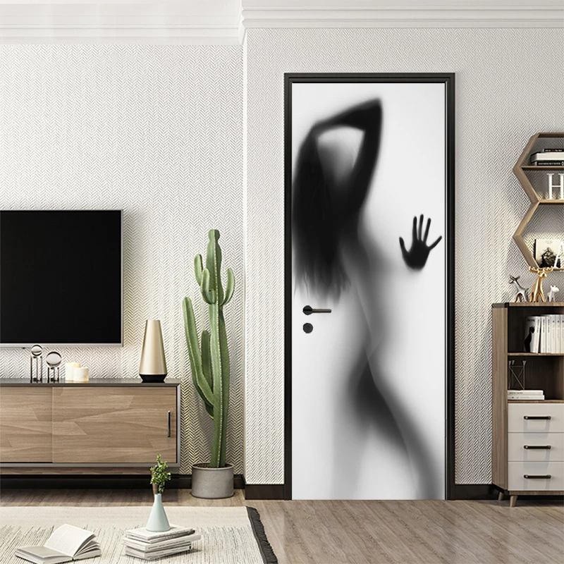 Modern Bathroom Door Sticker Pvc Self Adhesive Vinyl Beauty Lady ...