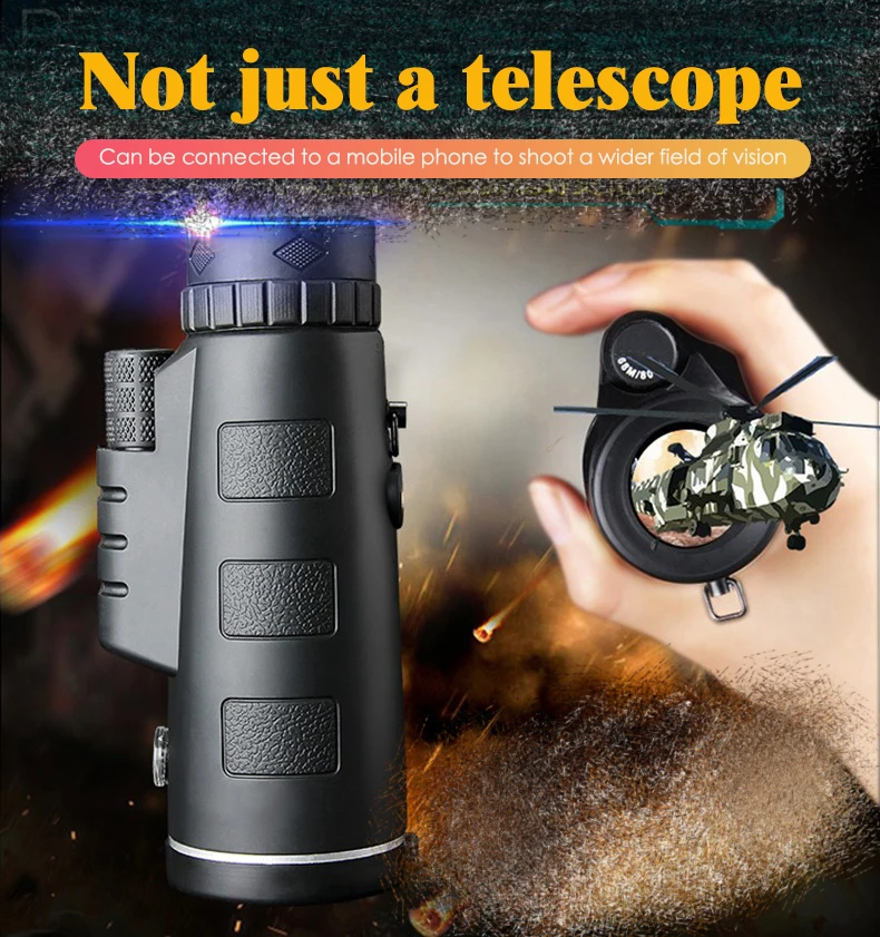 40X60 Professional Monocular Telescope Compass Full HD Lens Range ...
