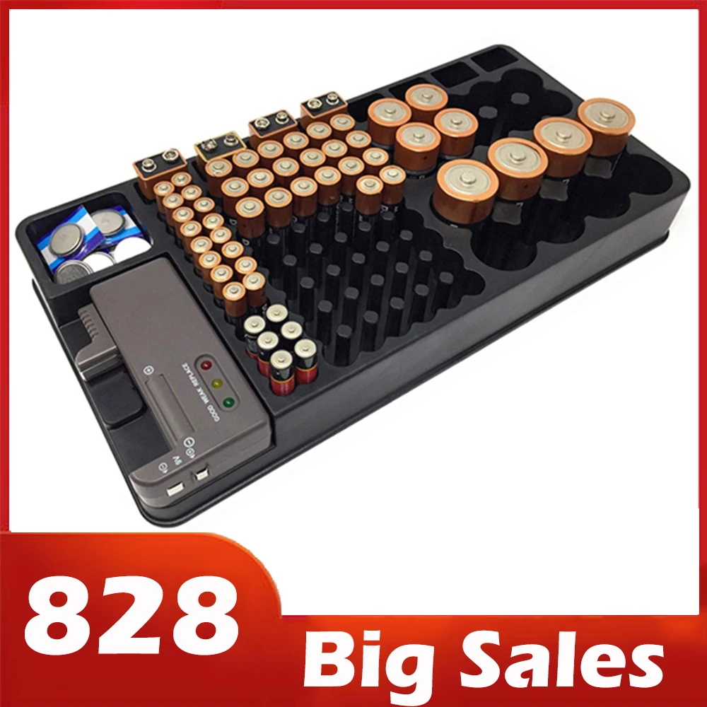 Battery Storage Organizer Holder With Tester - Battery Caddy Rack Case ...