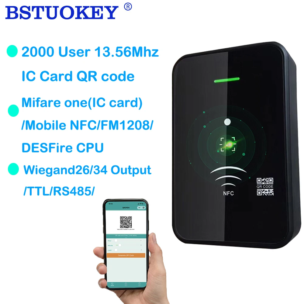 Smart QR Code Access Control Card Reader 13.56Mhz RFID Barcode Scanner ...