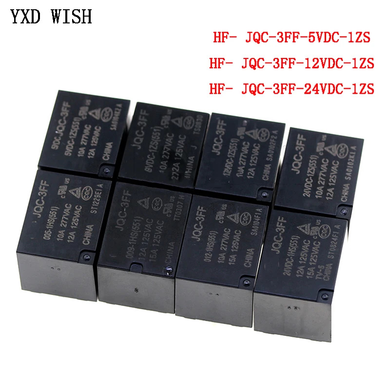 5Pcs-10A-Relay-HF3FF-JQC-3FF-5VDC-1ZS-12VDC-1ZS-24VDC-1ZS-551-5-Pin ...