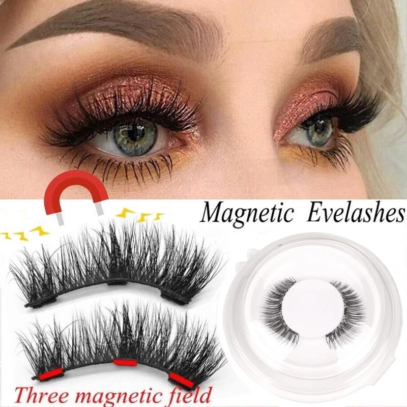 3D Magnetic Eyelashes with 3 Magnets Magnetic Lashes Natural Long False ...
