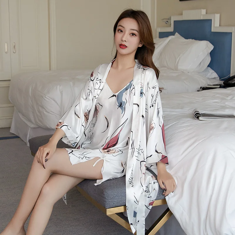 Women Robe & Gown Sets Sexy Lace Sleep Lounge Pijama Long Sleeve Ladies Nightwear Bathrobe Night ...