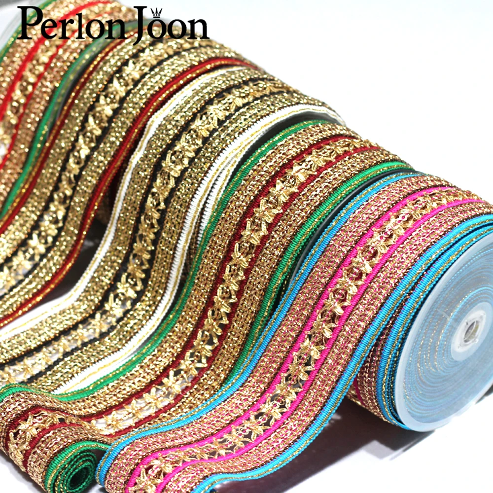7cm Multi color colorful polyester woven gold thread braid ribbon for ...