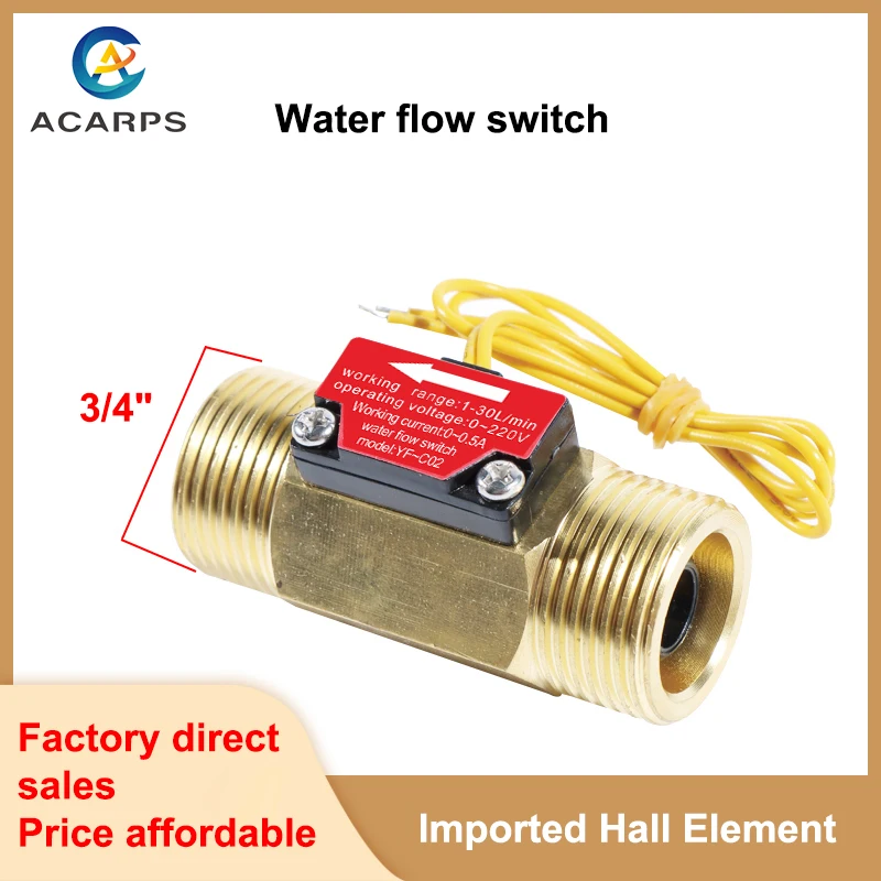 Inline Water Flow Sensor Switch WFDN Series Water Flow Detector, 2in