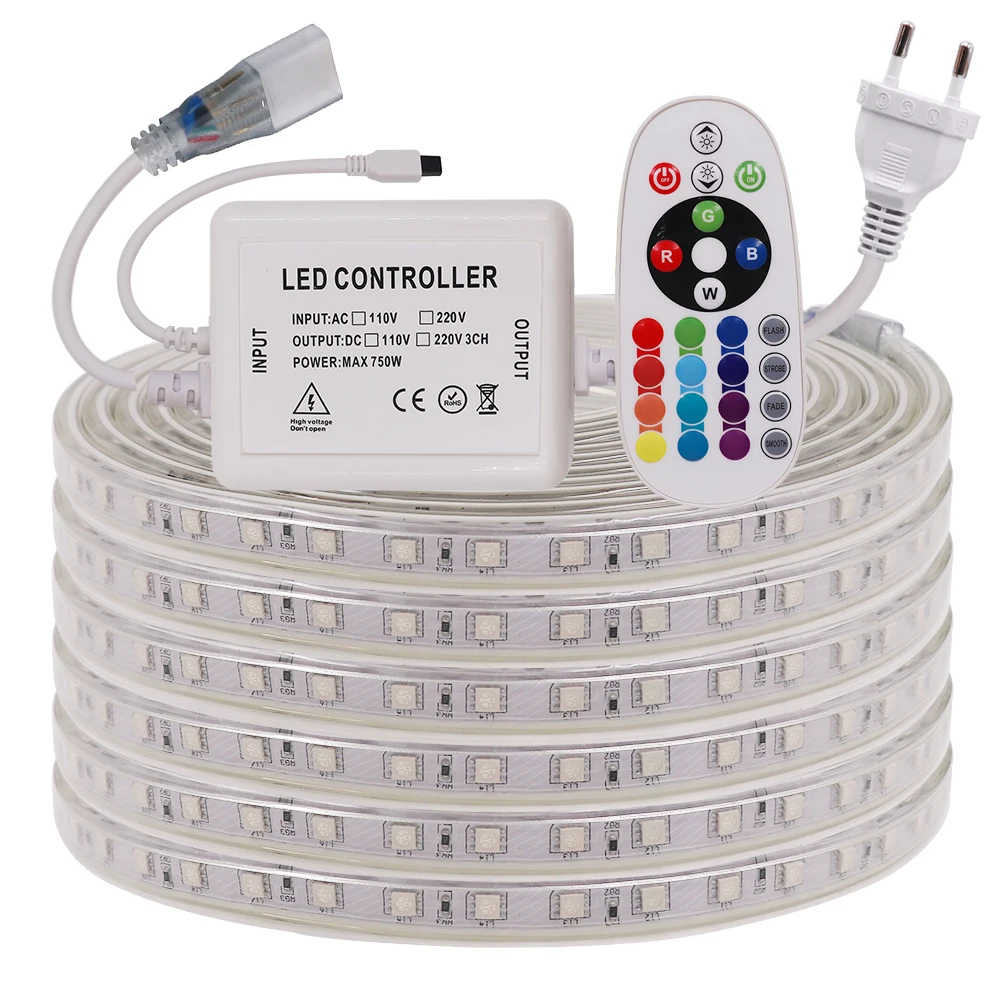 220V-5050-RGB-LED-Strip-High-brightness-Flexible-Led-Light-Tape ...