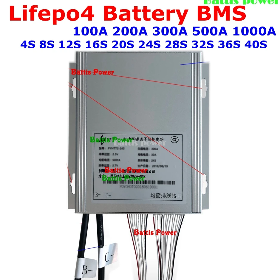 4s 8S 12S 12S 20S 24S 32S 40S 100A 200A 300A 500A 1000A lifepo4 배터리 BMS, 12v 96v 108v 120v 72v ...