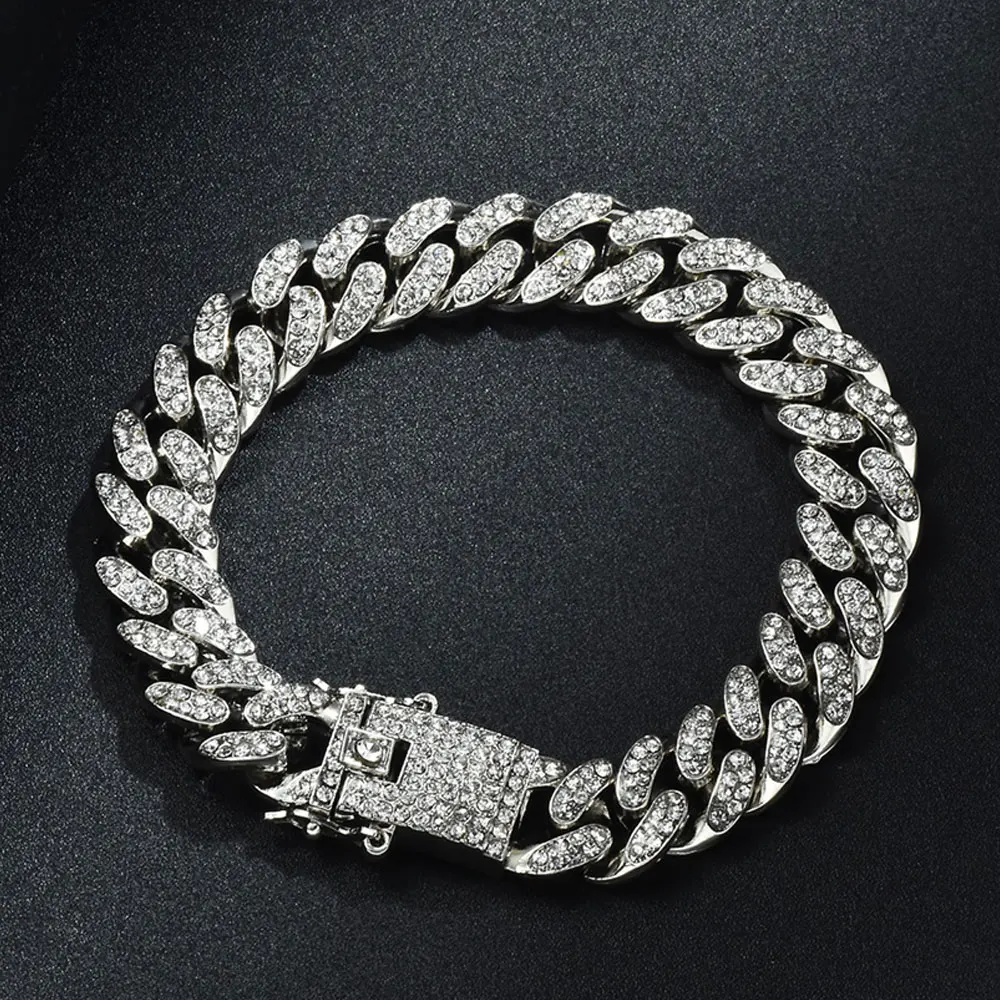 Hip Hop Bling Iced Out Men's Rapper Bracelet Full Rhinestone Pave With ...
