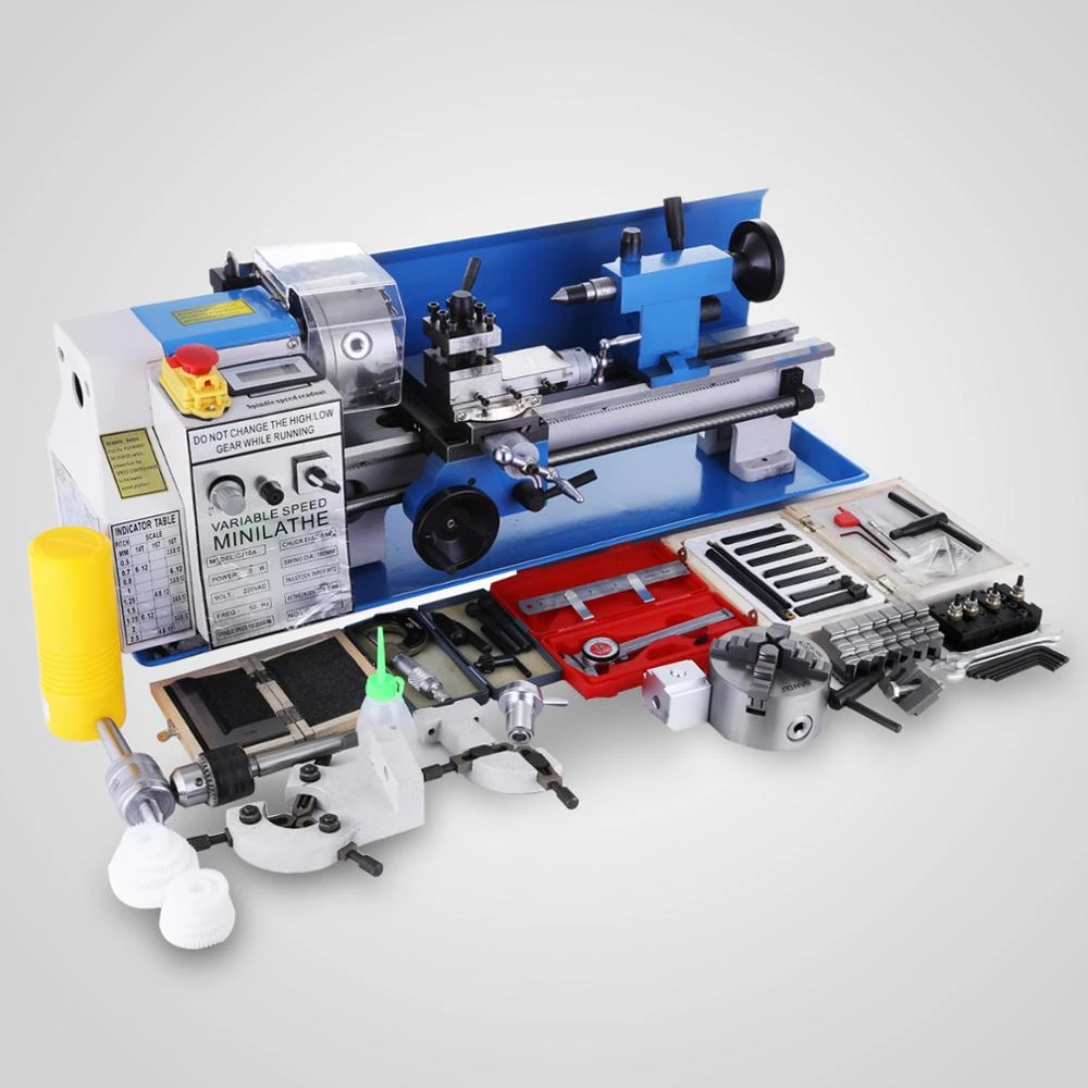 CJ18A 7x14 Mini Lathe Metal Lathe Blue Accessory Package DC Motor Bench ...