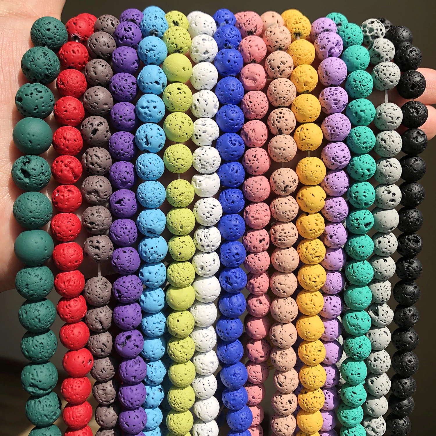 8mm Natural Round Black Lava Stone Beads | Stone Bead Black Mens ...