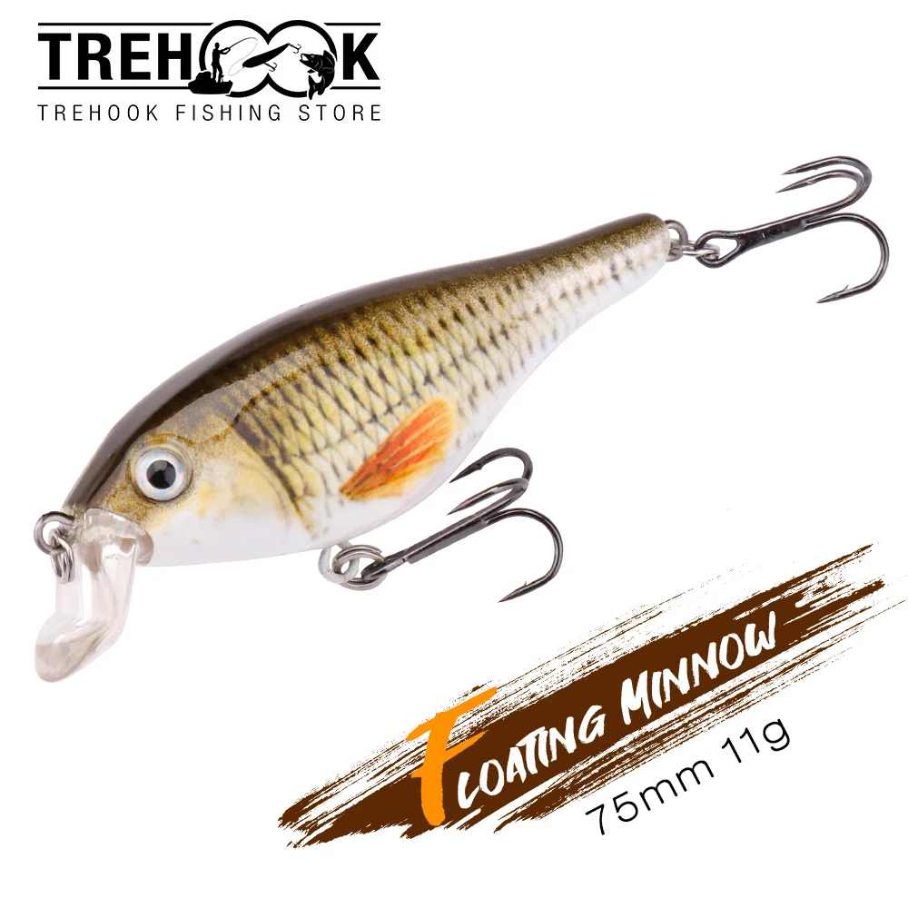 Trehook 7.5cm 11g Wounded Minnow Wobblers Fishing Lure Hard Bait ...