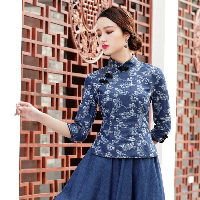 Cheongsam Top Blue