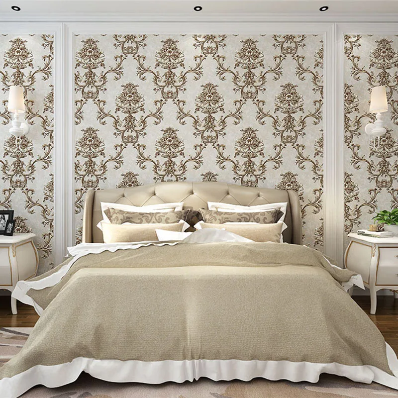 Non Woven Wallpaper Damascus Luxury 3D Embossed Damascus Wallpaper