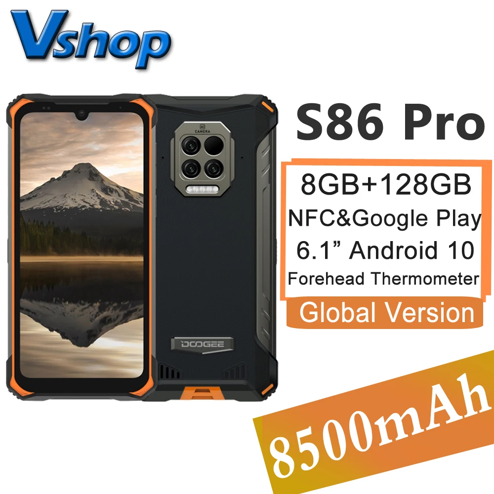 DOOGEE S86 Pro Waterproof Rugged Smartphone 8GB+128GB Forehead Thermometer 8500mAh 6.1"Android ...