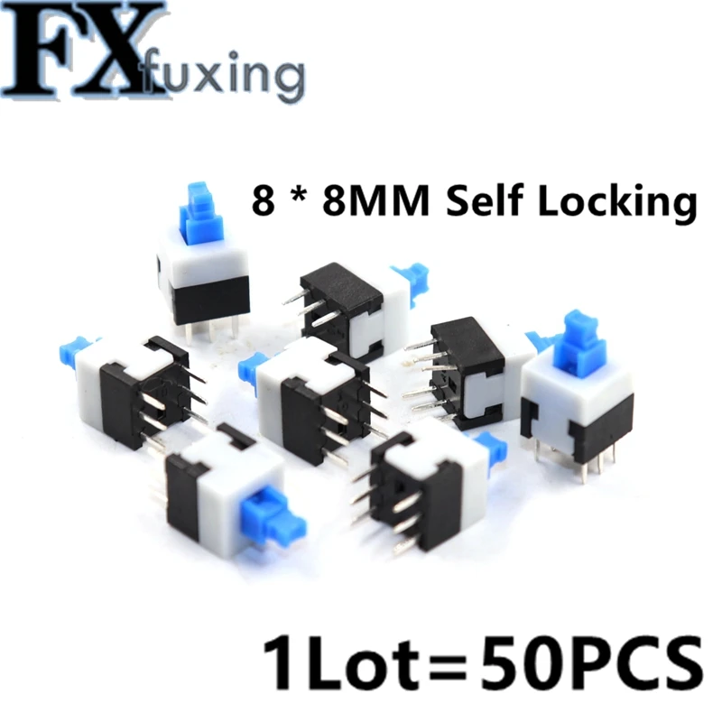 50PCS/Lot 8X8mm 8*8mm 6Pin Push Tactile Power Micro Switch Self lock On ...