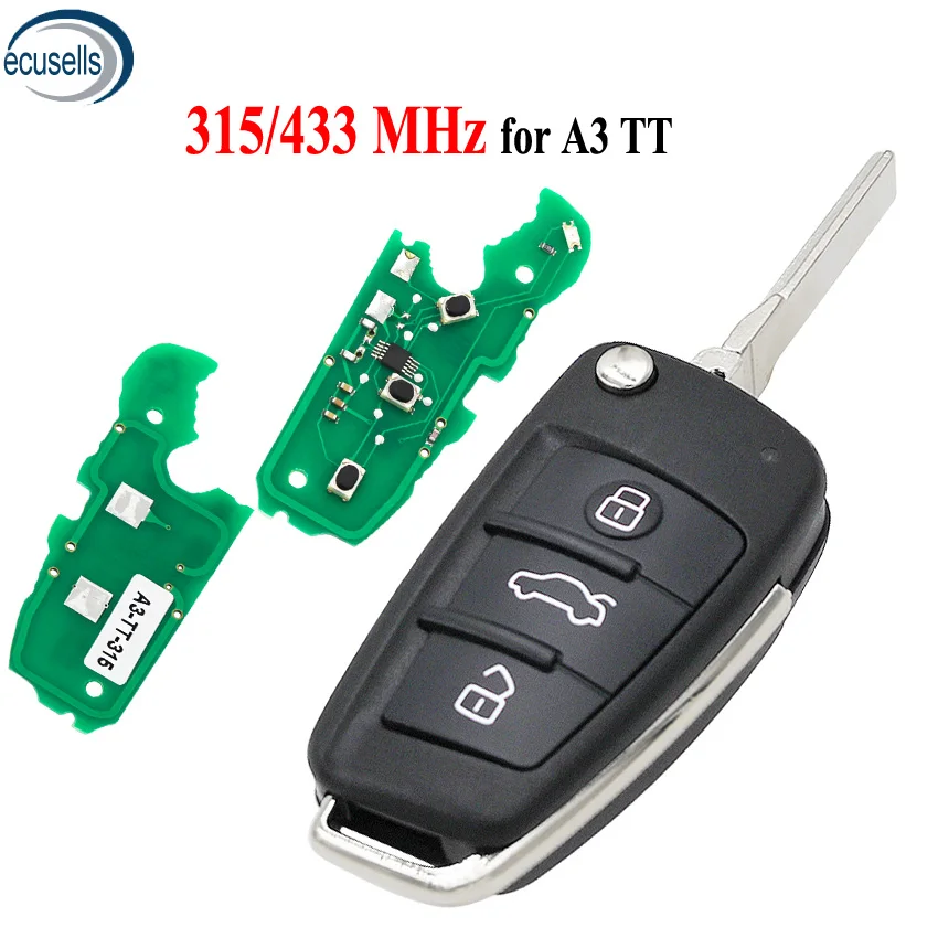 3 кнопки дистанционный смарт ключ-брелок 315/434 МГц ID48 чип для Audi ...