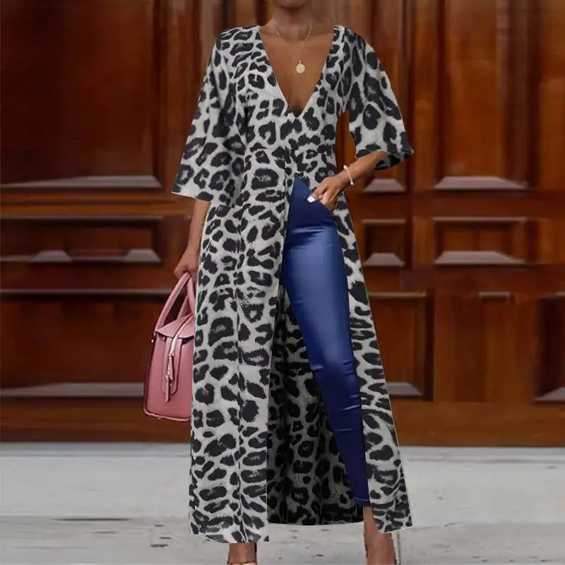 Plus Size Summer Dress Celmia Women Sexy Leopard Print Dresses Long Tops V-neck Casual Loose ...